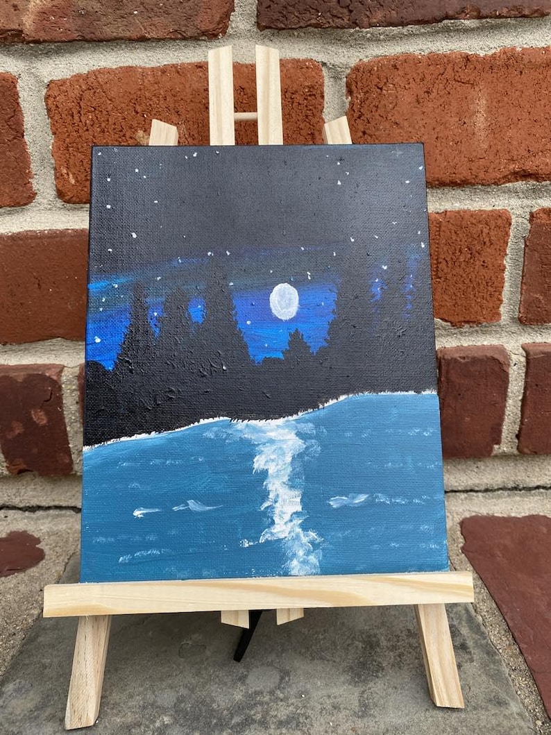 Starry Night Over Water Acrylic Painting on Canvas Board - Etsy