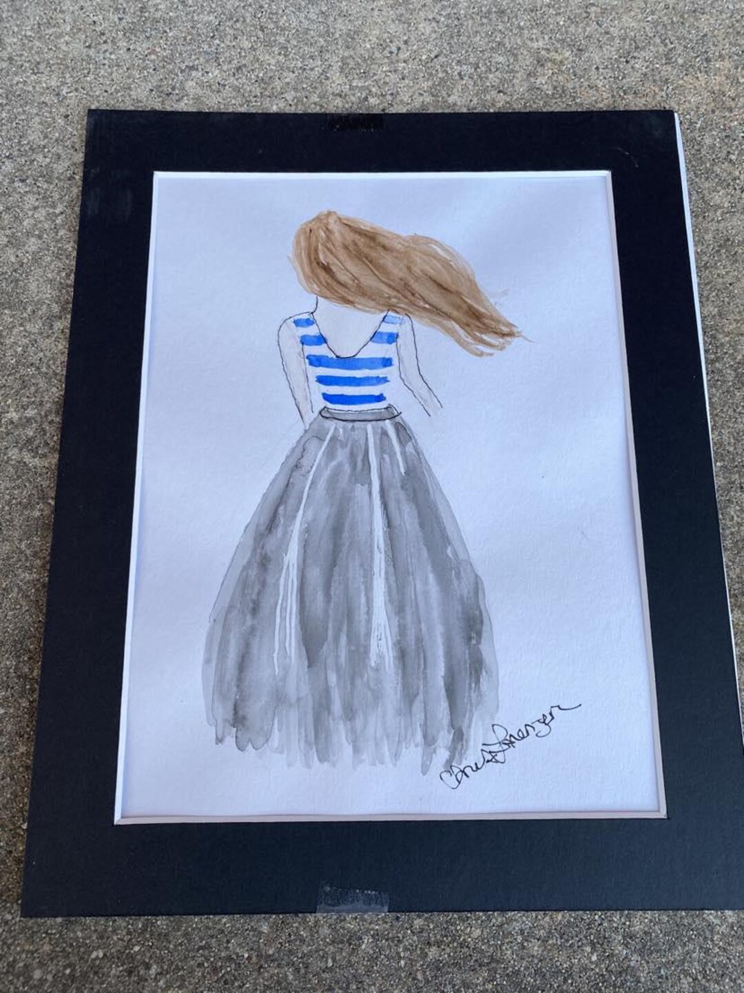 Watercolor Painting Girl in Blue Original Painting on Watercolor Paper ...