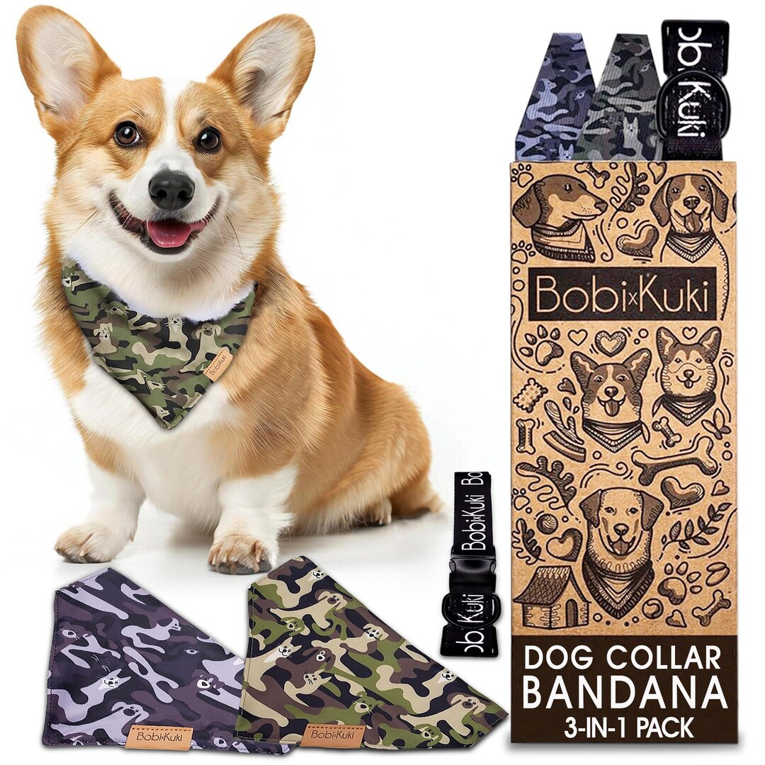 Bobi X Kuki Cute Slide on Dog Bandana 2 Pack Bandanas Set Collar ...