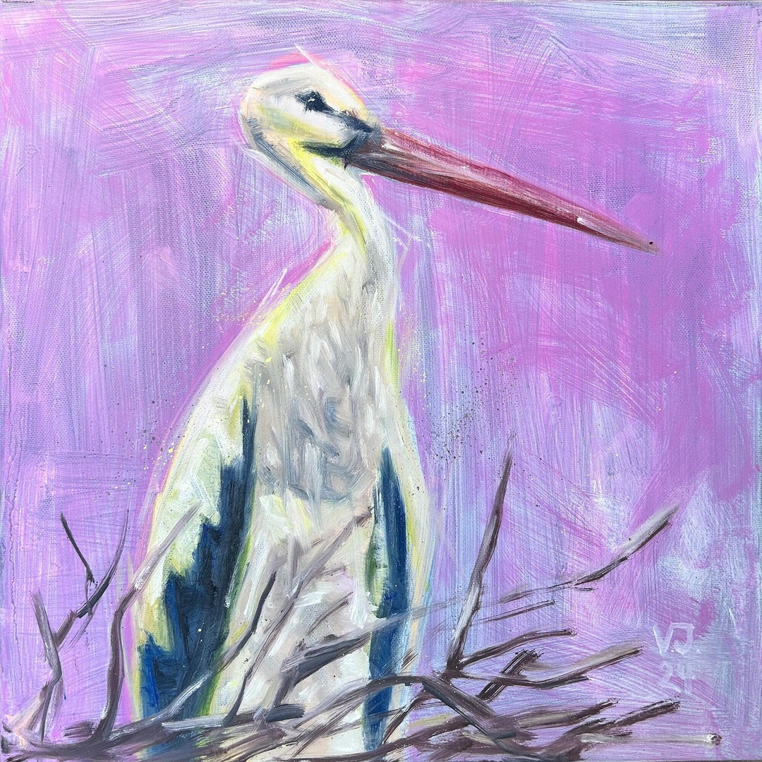 Stork in Nest, Berry-blue Color Palette, Symbol of Peace, Pregnancy and ...