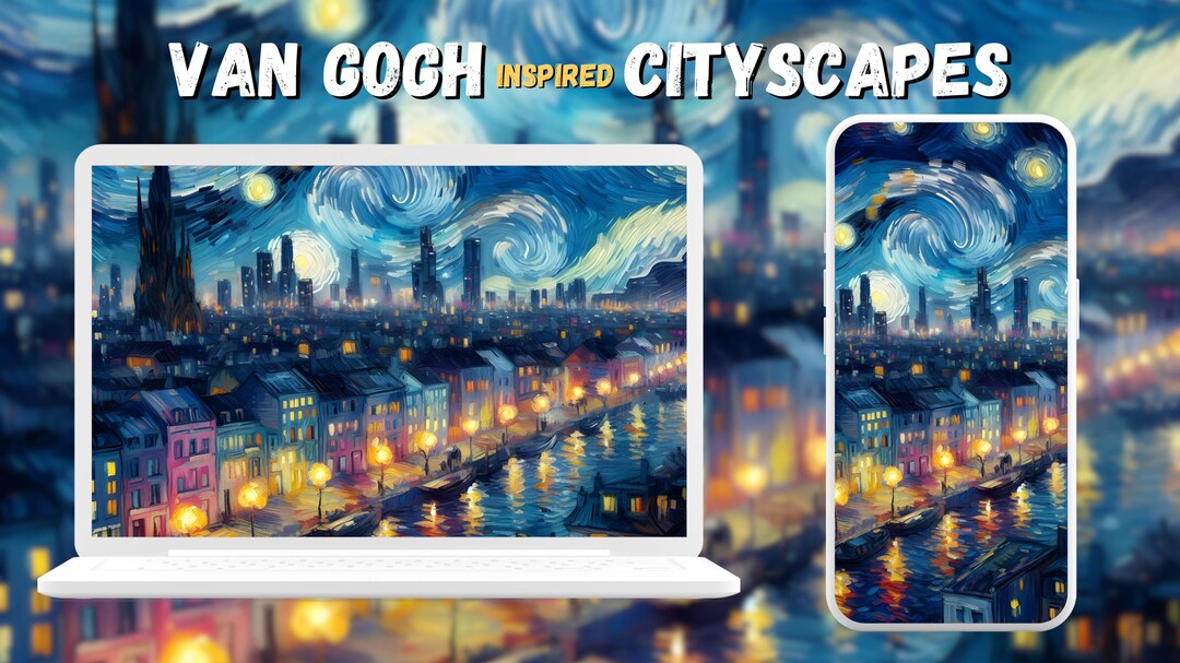 Van Gogh-inspired Cityscapes Wallpaper Bundle: 25 Digital Artworks for ...