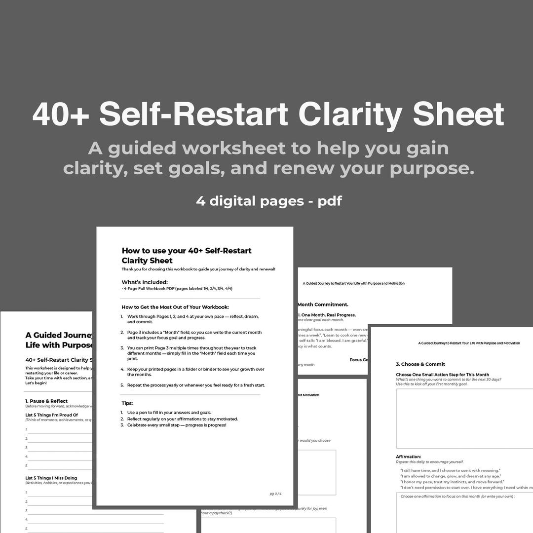 40+ Life Restart Clarity Worksheet – Printable for Midlife Reflection ...