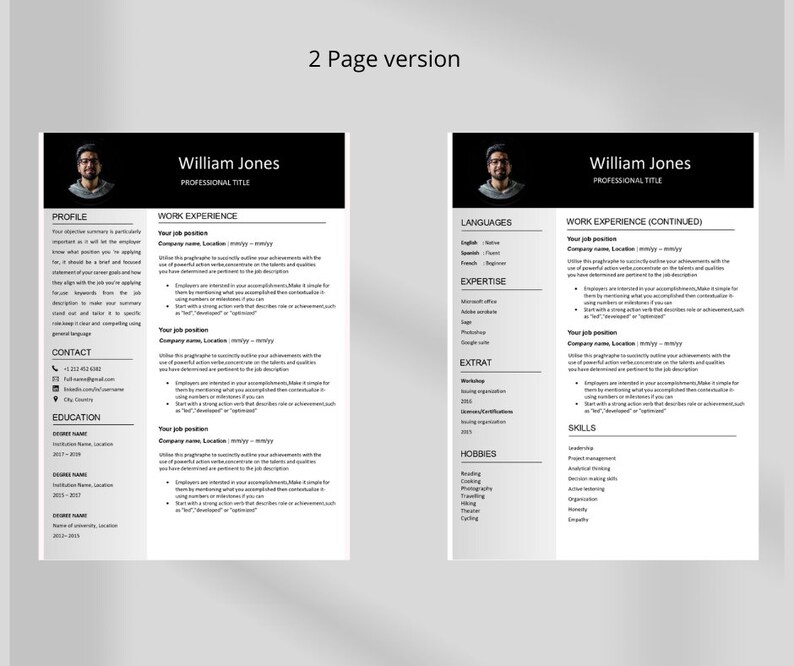 Professional Resume Template for Microsoft Word & Google Docs With ...