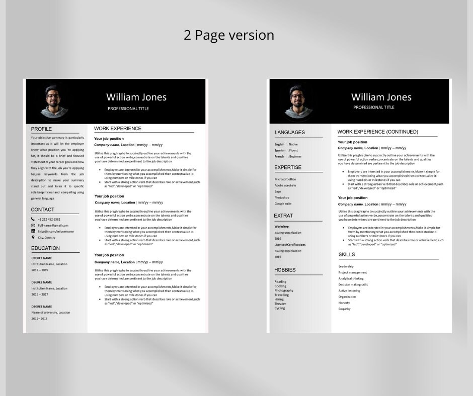 Professional Resume Template for Microsoft Word & Google Docs With ...