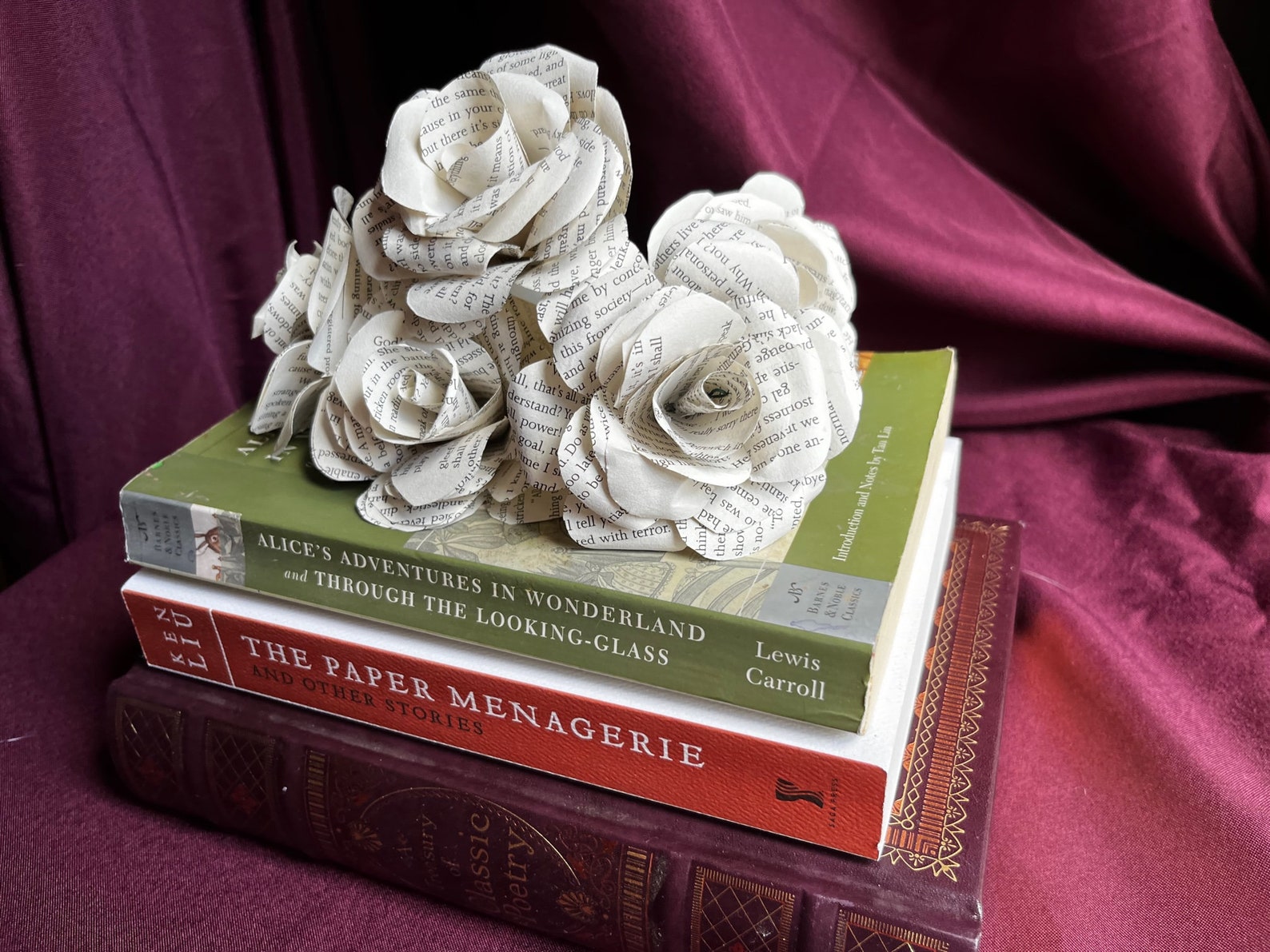 Paper Flower Book Page Decor for Wedding 3 In, Bookshelf Decor Gift for ...