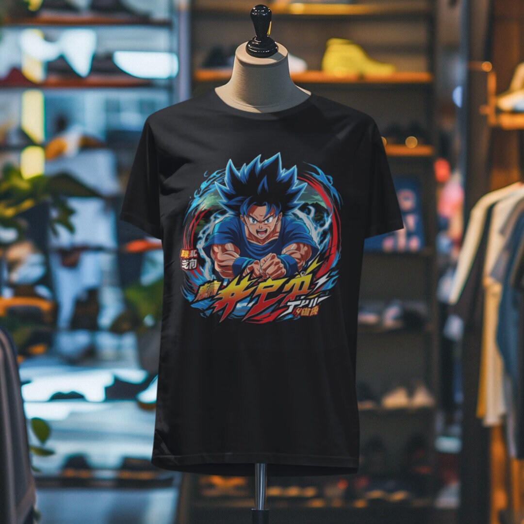 Vibrant Anime Hero Battle Pose Japanese Text Graphic T-shirt for Otaku ...