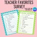 Editable Teacher Favorites Survey • Teacher Questionnaire • Teacher ...