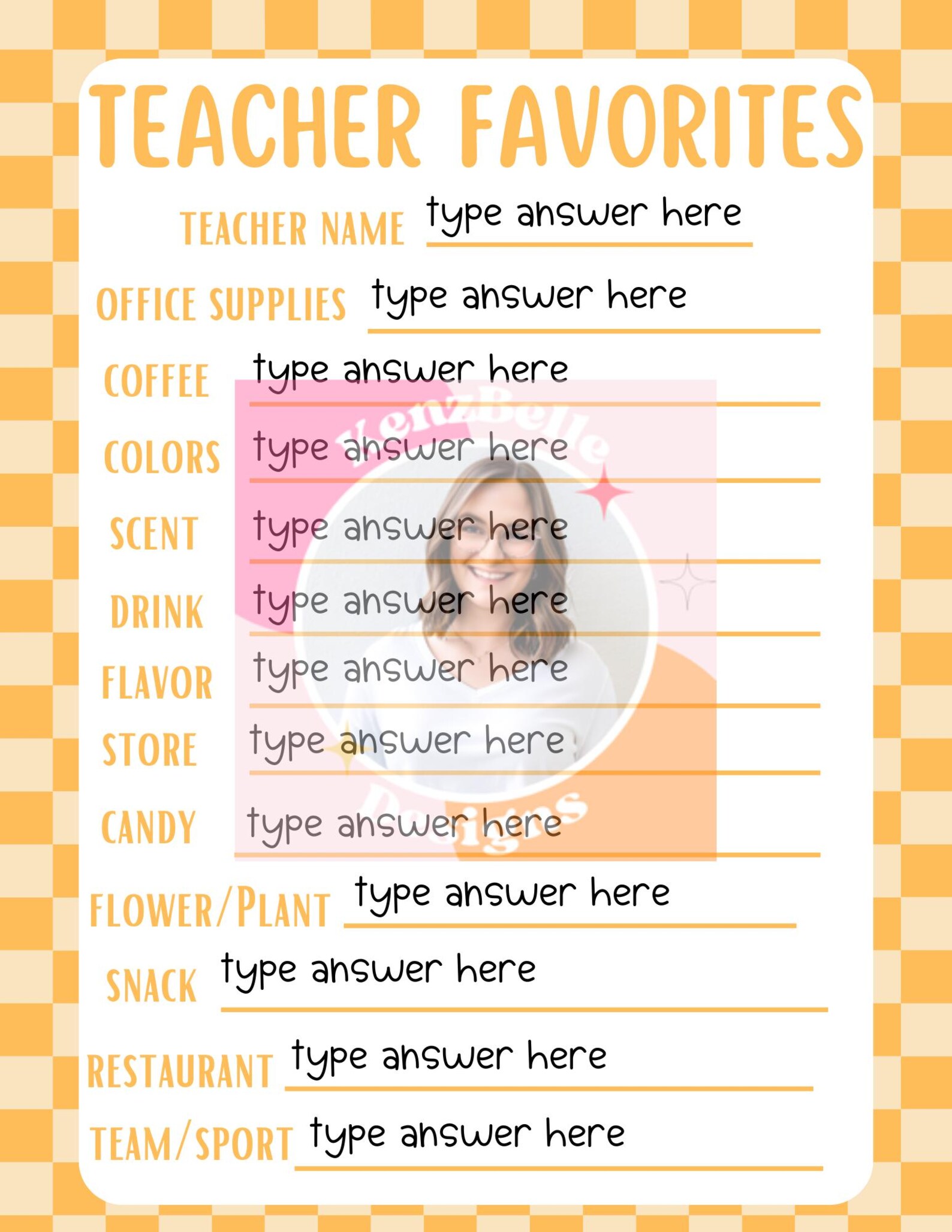 Editable Teacher Favorites Survey • Teacher Questionnaire • Teacher ...