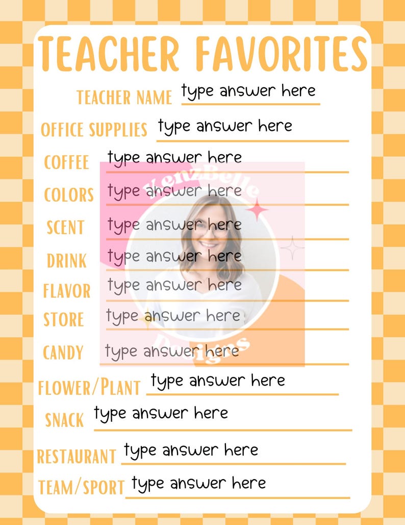 Editable Teacher Favorites Survey • Teacher Questionnaire • Teacher ...