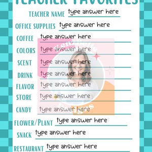 Editable Teacher Favorites Survey • Teacher Questionnaire • Teacher ...