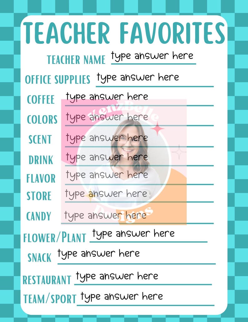 Editable Teacher Favorites Survey • Teacher Questionnaire • Teacher ...