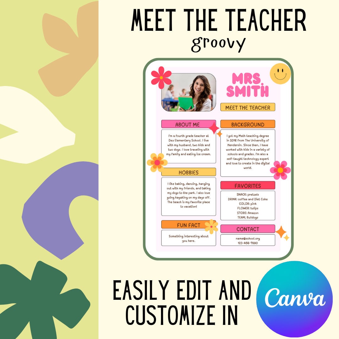 Meet the Teacher - Groovy - Canva Editable Template - Etsy