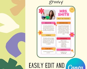 Retro Meet the Teacher Template: Groovy Classroom Flyer (canva Editable ...