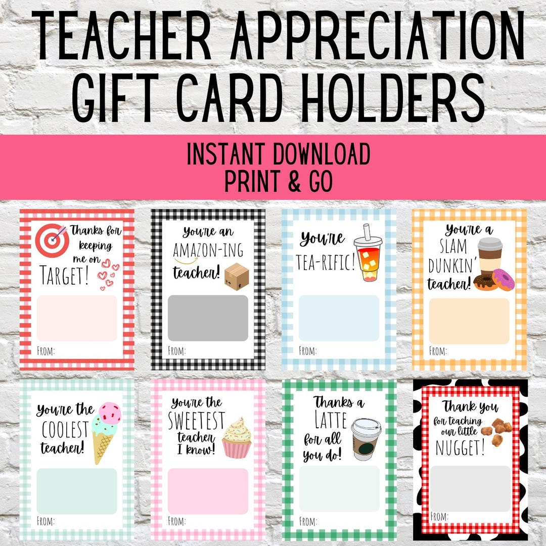 Teacher Appreciation Gift Card Holders • Funny Pun Printable Cards • 20 ...