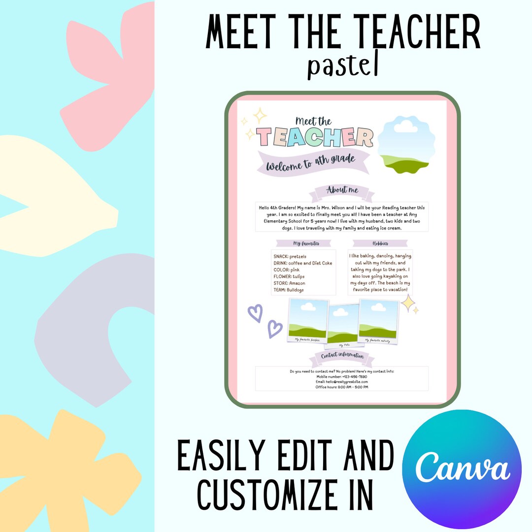Meet the Teacher - Pastel - Canva Editable Templates - Etsy