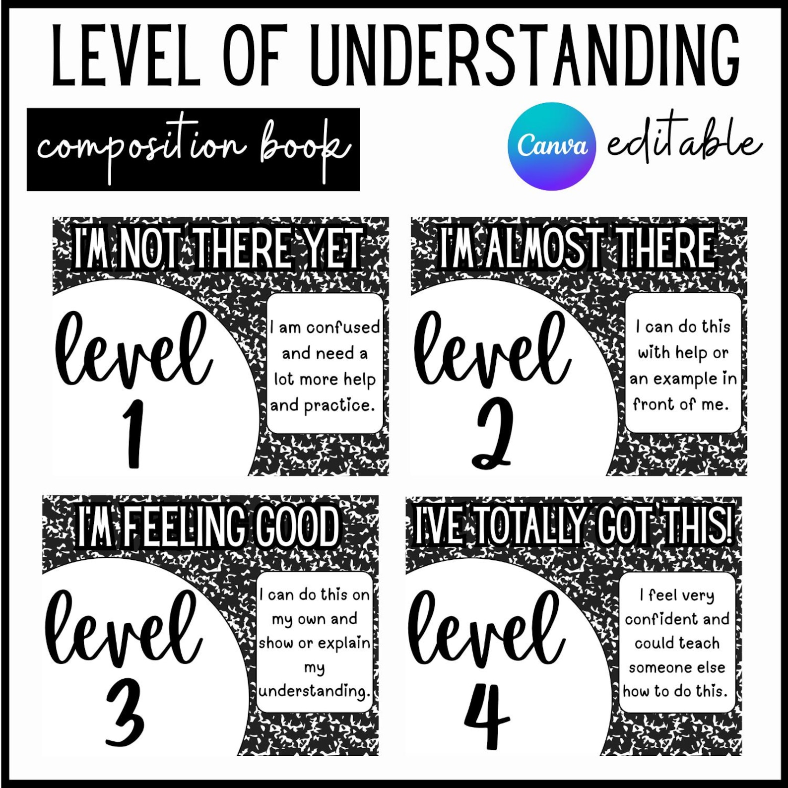 Black & White Composition Book Classroom Decor Bundle | Editable Canva ...