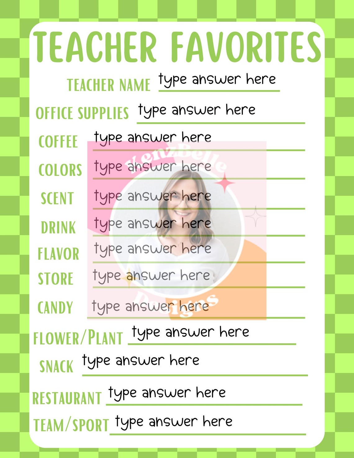 Editable Teacher Favorites Survey • Teacher Questionnaire • Teacher ...