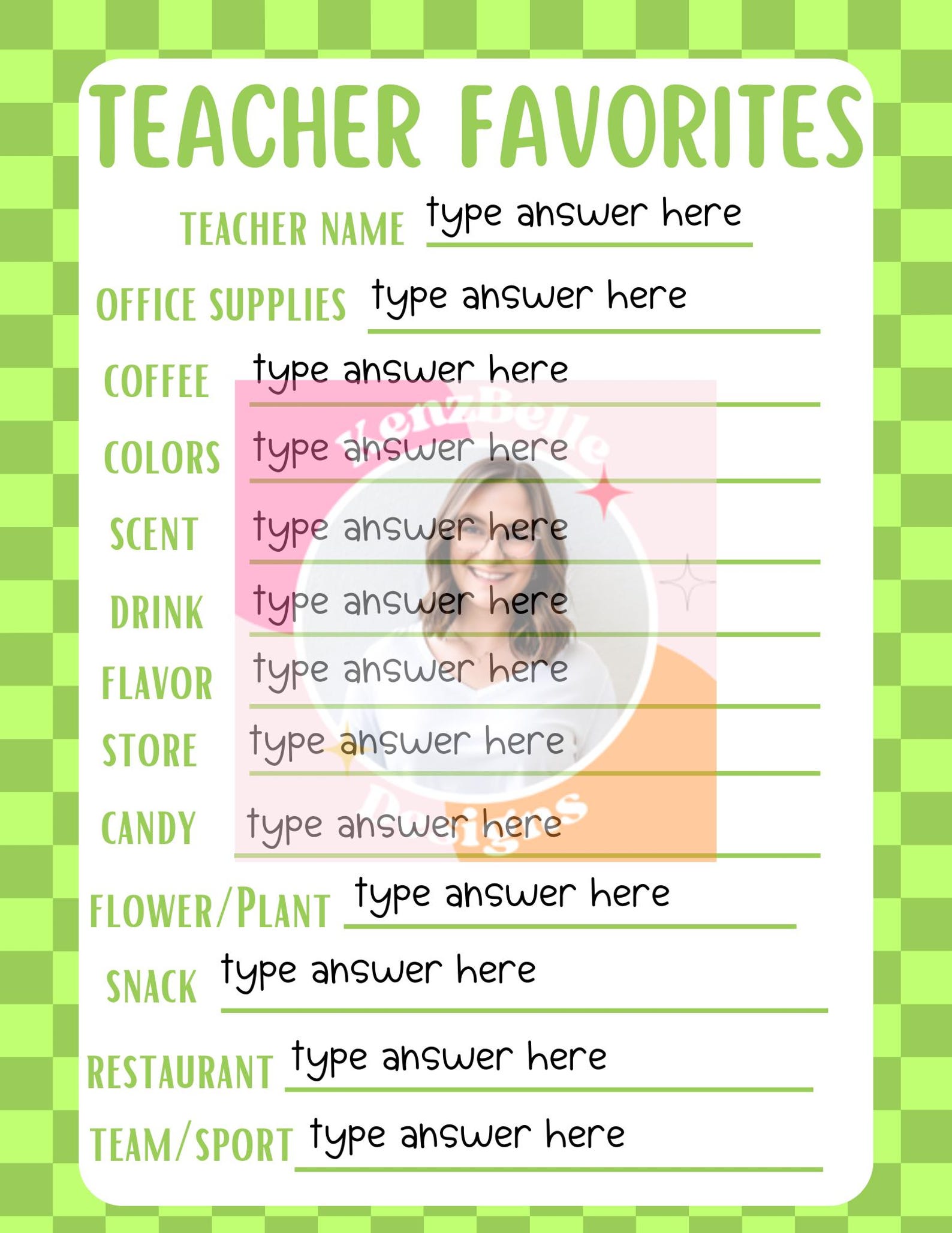 Editable Teacher Favorites Survey • Teacher Questionnaire • Teacher ...