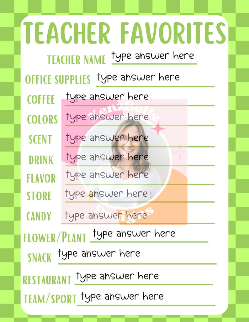 Editable Teacher Favorites Survey • Teacher Questionnaire • Teacher ...