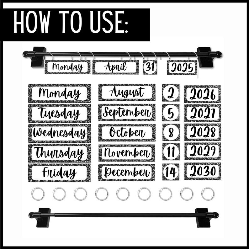 Editable Black & White Classroom Monthly Calendar | Hanging Calendar ...