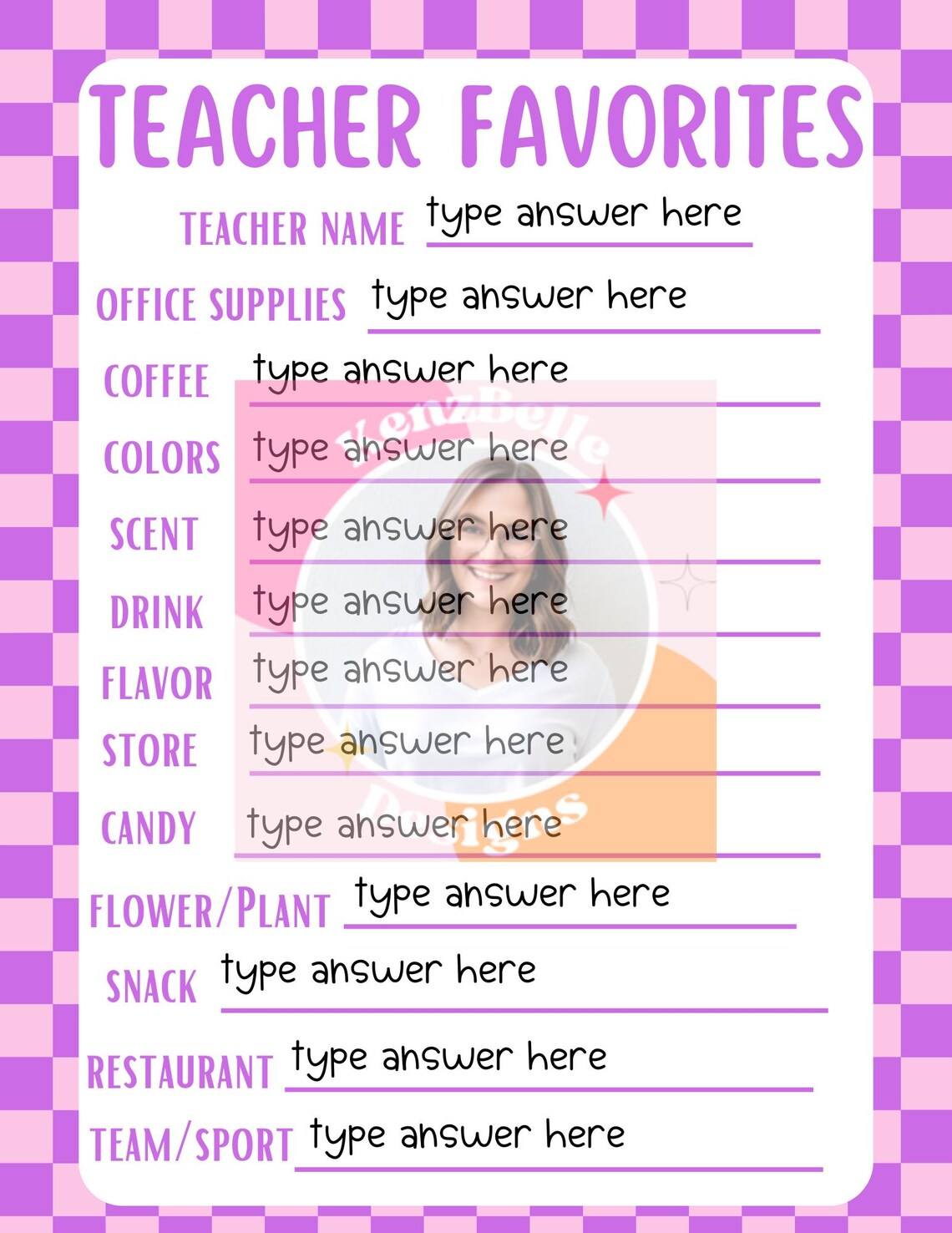 Editable Teacher Favorites Survey • Teacher Questionnaire • Teacher ...