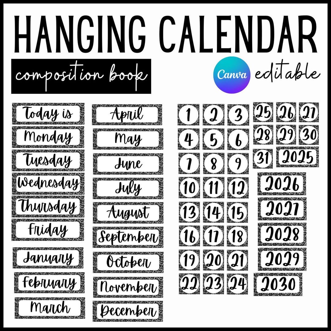 Editable Black & White Classroom Monthly Calendar | Hanging Calendar ...
