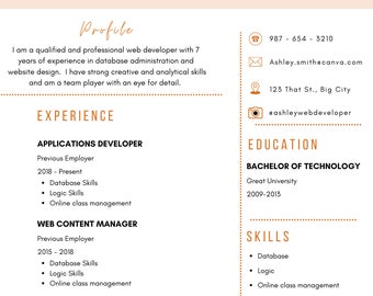 Modern Professional Resume Template - Etsy UK