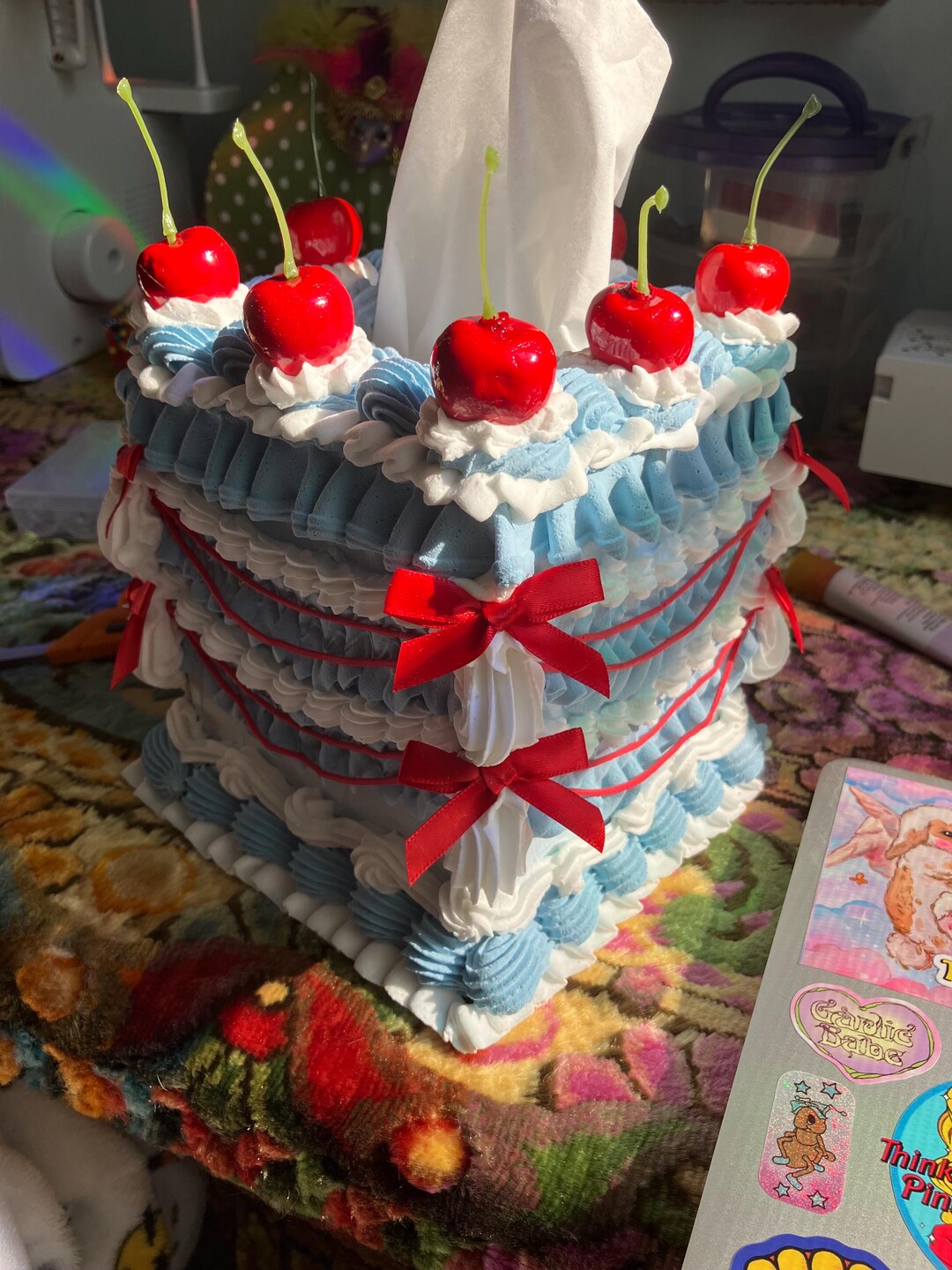 Baby Blue and Red Coquette Cake Tissue Box Cover - Etsy
