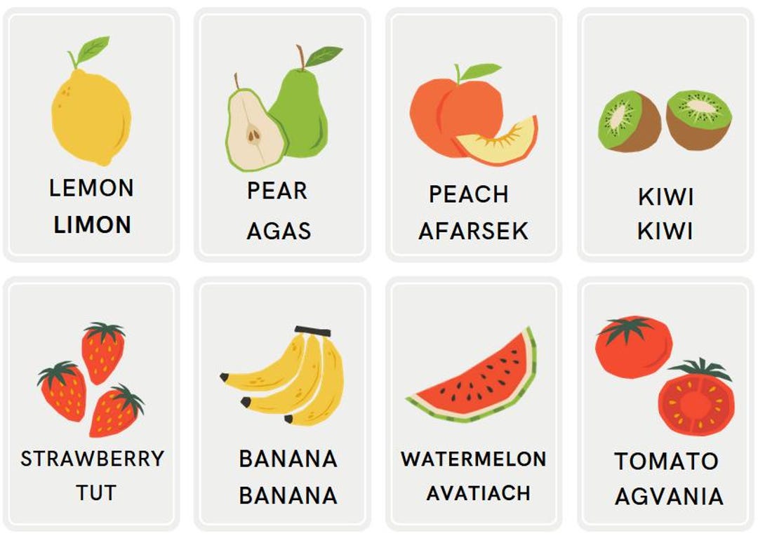 Fruits and Vegetables in Hebrew Printable Flash Cards - Etsy