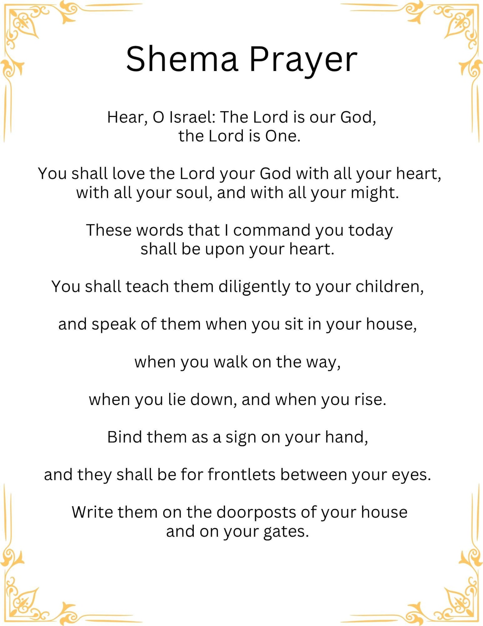 Shema Israel Prayer Printable– Hebrew With Vowels + English Translation ...