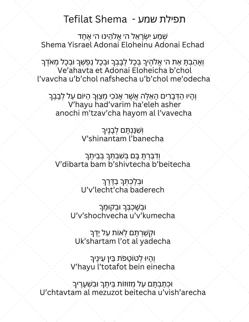 Shema Israel Prayer Printable– Hebrew With Vowels + English Translation ...