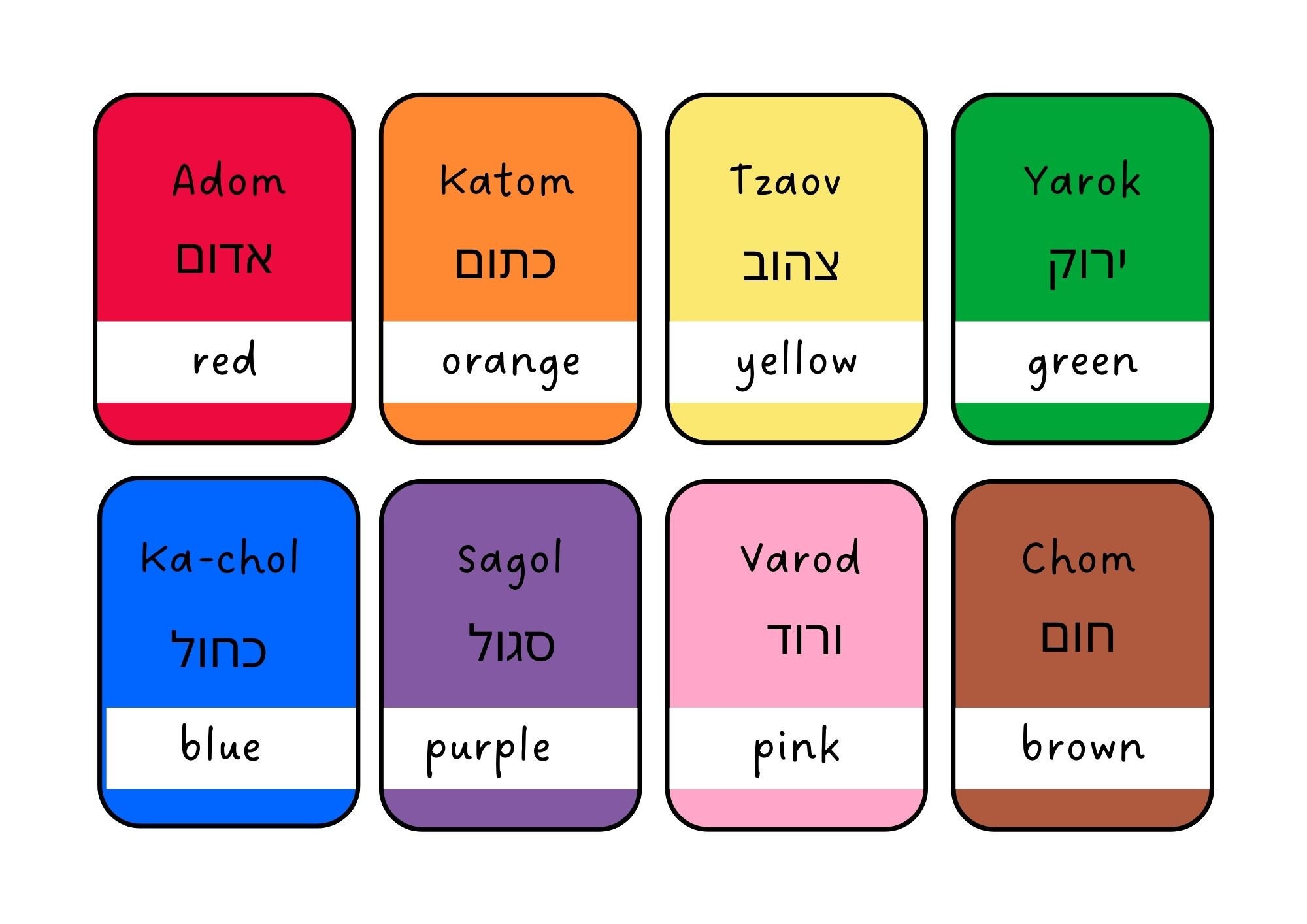 Hebrew Colors Flashcards -learn the Hebrew Colors Fast - Etsy