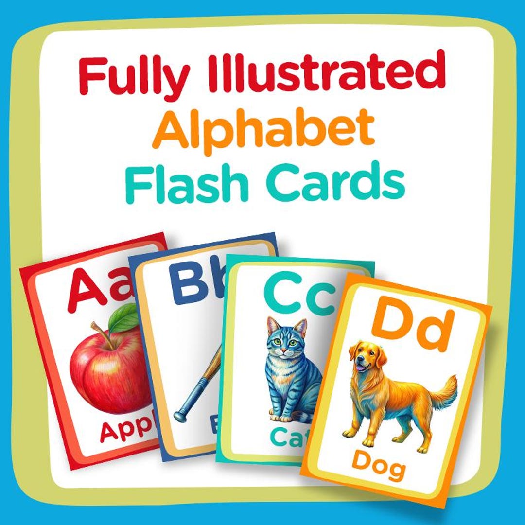 Fully Illustrated Alphabet Cards, Alphabet Phonetics, Flashcards, ABC ...