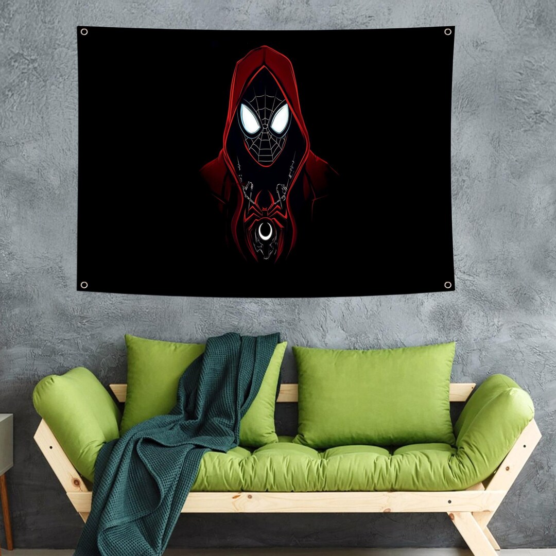 Red Hood Spider Mask Tapestry: Gothic Superhero Wall Art - Etsy