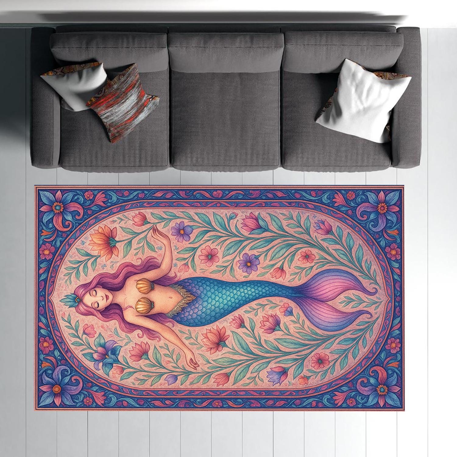 Mermaid Area Rug: Colorful Kids Room Decor, Modern Custom Rug - Etsy