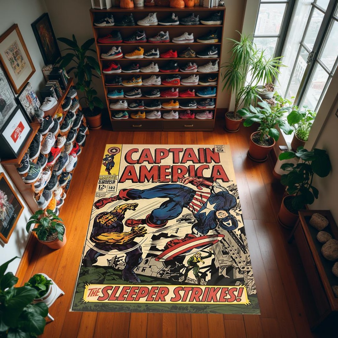 Captain America Rug, Comic Book Carpet, Marvel Hero Decor, Superhero ...