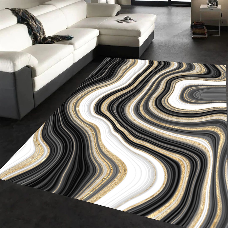 Wavy Rug,marble Pattern Rug,geometric Rug,gold Line Rug,design Rug ...