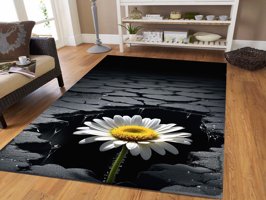 Daisy Flower Rug: Modern Floral Design, Non-slip - Etsy