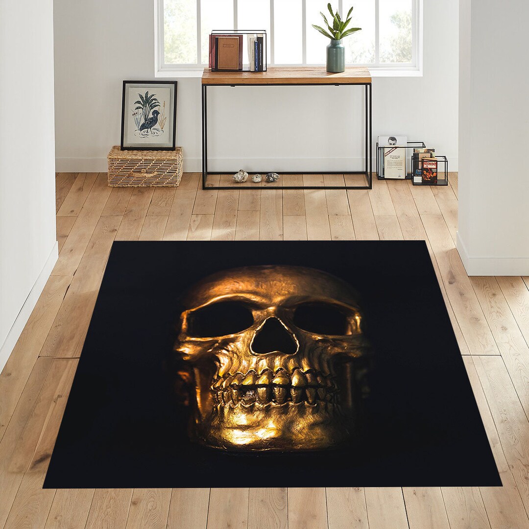 Square Rug,skull Rug,skeleton Rug,gold Skull Rug,gothic Style Rug,dark ...