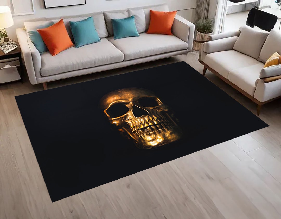 Skull Rug,skeleton Rug,gold Skull Rug,gothic Style Rug,dark Aesthetic ...