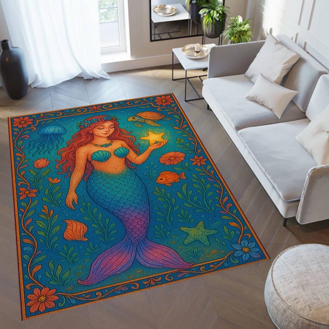 Mermaid Rug: Colorful Ocean Home Decor, Custom Sizes - Etsy