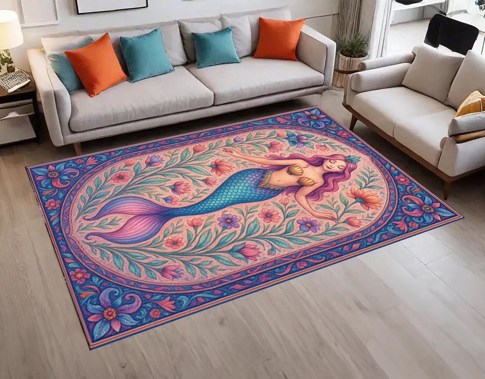 Mermaid Area Rug: Colorful Kids Room Decor, Modern Custom Rug - Etsy