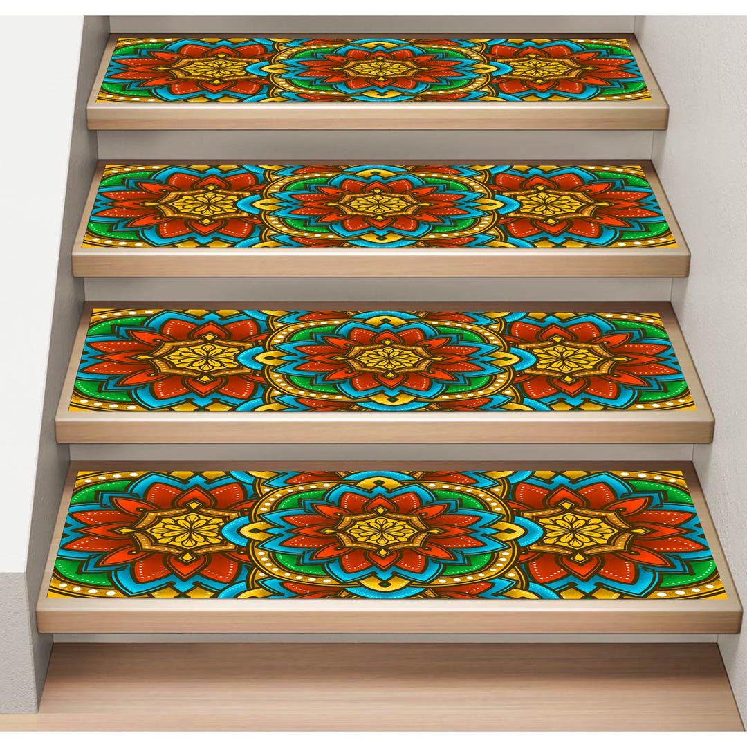 Mandala Stair Treads, Colorful Boho Carpet, Psychedelic Stair Mat ...