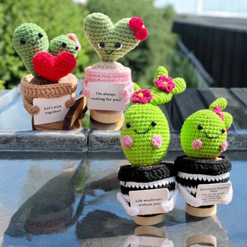 Handmade Cute Crochet Cactus/succulent Plant,emotional Support Cactus ...
