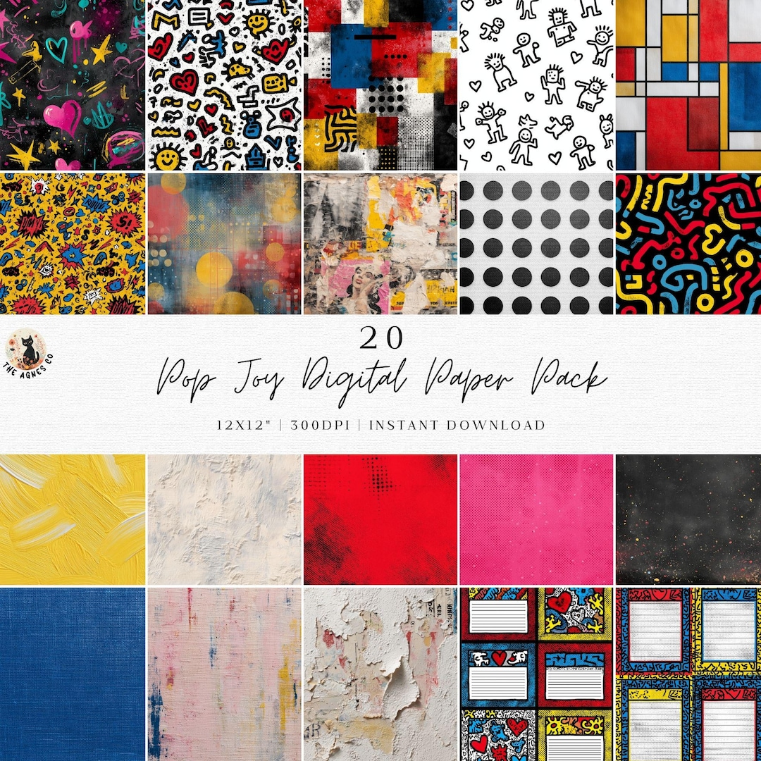 Pop Joy Digital Paper Pack | Retro Pop Art Scrapbook Backgrounds ...
