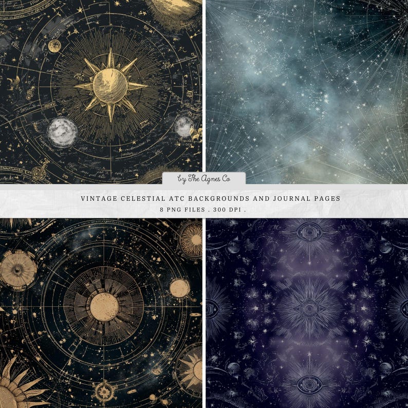 Vintage Celestial ATC Kit | Printable Artist Trading Card Backgrounds ...