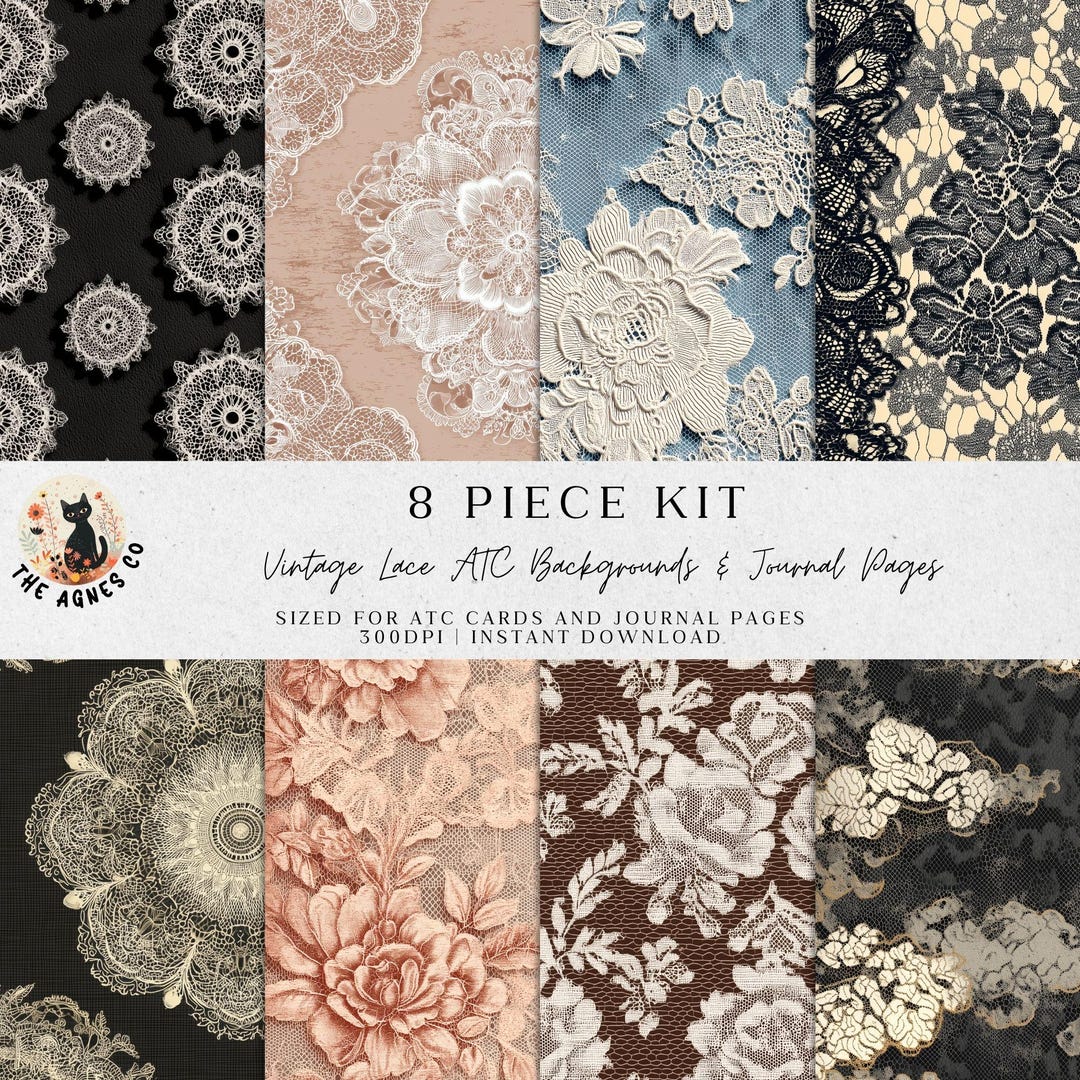 Vintage Lace ATC Backgrounds | Printable Lace Collage Papers | Shabby ...