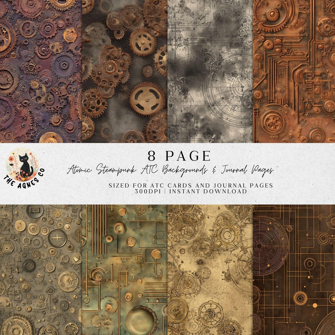 Atomic Steampunk ATC Backgrounds and Journal Pages | Vintage Mechanical ...