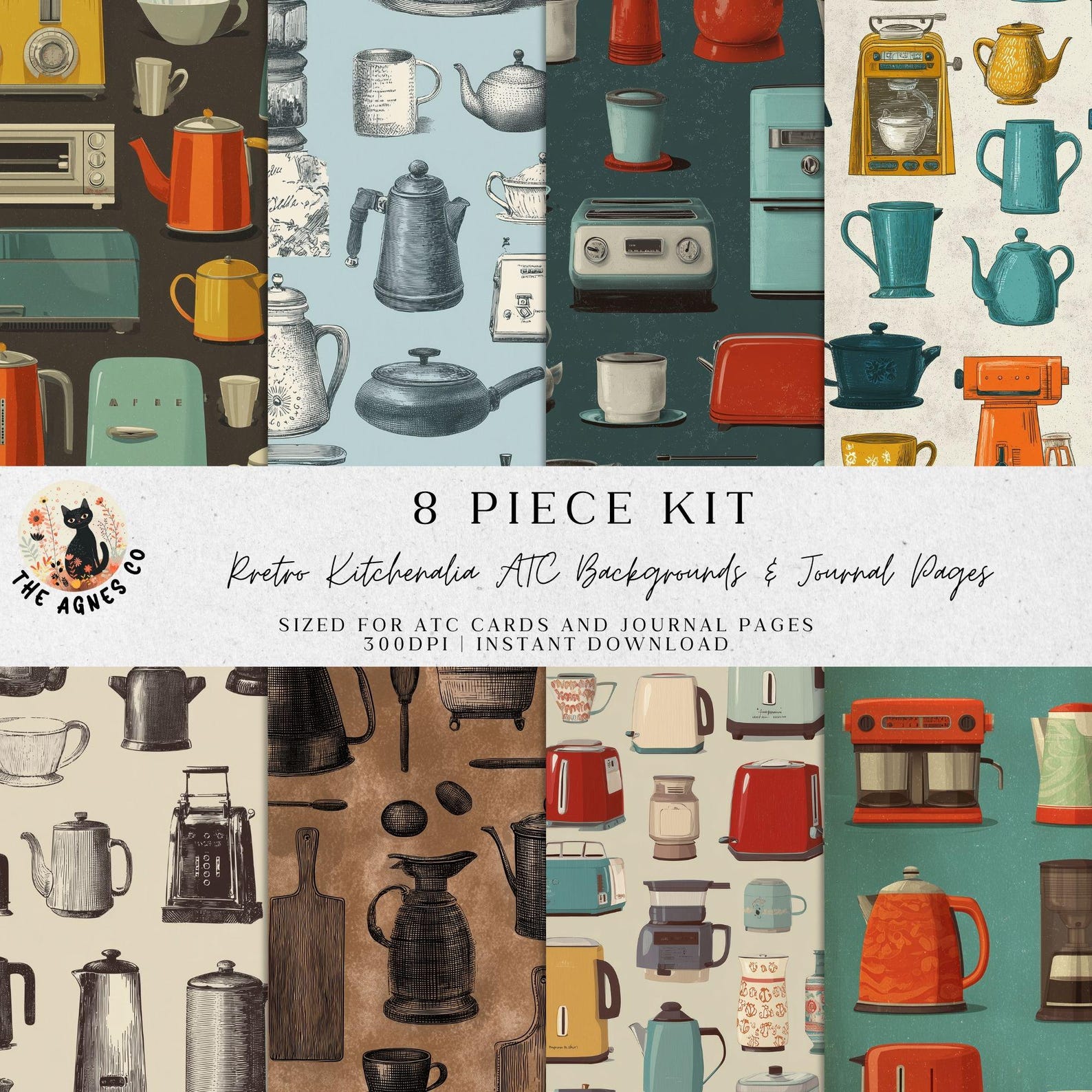 Retro Kitchenalia ATC Backgrounds | Vintage Kitchen and Coffee Motifs ...
