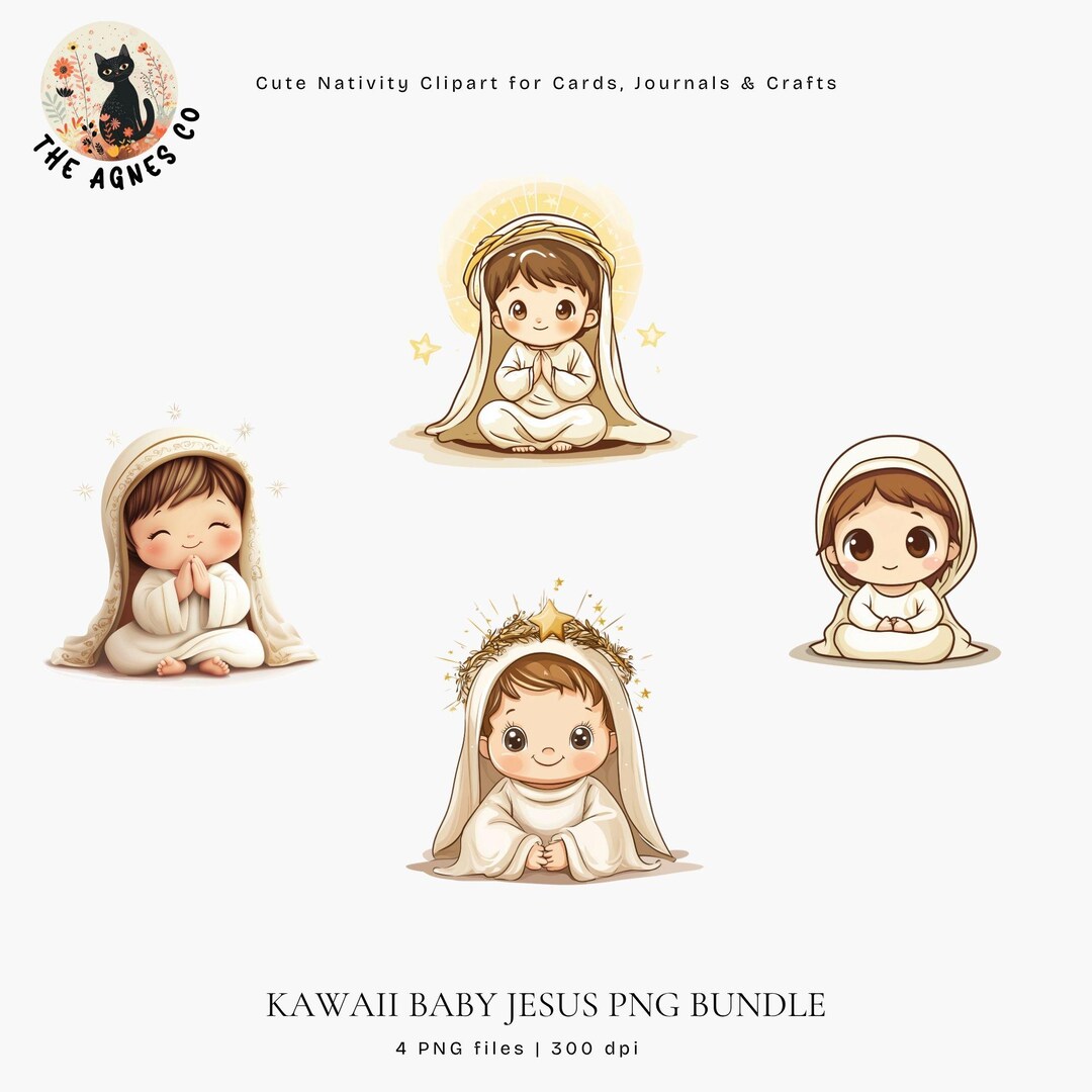 Kawaii Baby Jesus PNG Bundle (4 Pack) | Cute Nativity Clipart ...
